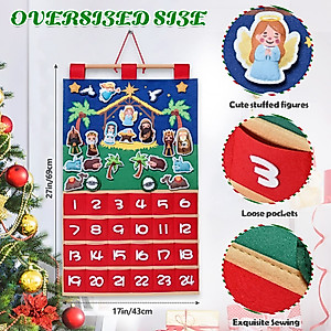 Timoo Nativity Advent Calendar 2024 Fabric Christmas Countdown Calendar for Kids Wall Christmas Advent Calendar with Pockets and 24 Unique Stuffed Figures
