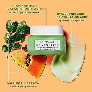 Farmacy Daily Greens Oil Free Gel Face Moisturizer - Daily Facial Moisturizing Cream with Hyaluronic Acid - New Fragrance-Free Formula