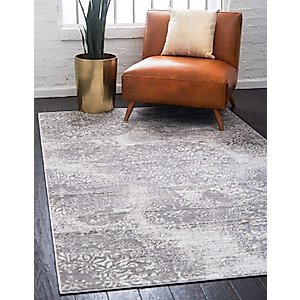 Unique Loom Sofia Collection Area Rug - Grand (6' 1" x 9' Rectangle, Light Gray/ Ivory)