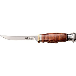 Elk Ridge - Outdoors OUTSKIRT Fixed Blade Knife - 7.0-in Overall, Satin Finish Stainless Steel Skinner Blade, Stacked Leather Handle, Includes Leather Sheath, Hunting, Camping, EDC - ER-200-31LBR