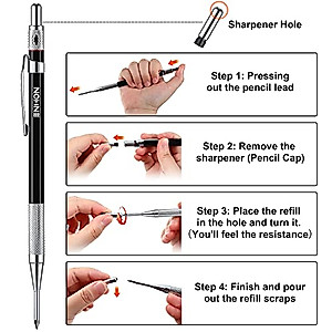 Enhon 2 MM Carpenter Pencils Set with 12 Marker Refills and Sharpener, Mechanical Carpenter Pencil Woodworking Marking Tool Solid Deep Hole Construction Pencil, Extended Needle-Nose Tip (Black)
