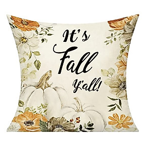 WOKANI Fall Thanksgiving Decor Throw Pillow Covers 18x18 Outdoor Pumpkin Autumn Harvest Decoration Garden Flowers Cushion Cases Outside Rustic Boho Decorative for Patio Porch Home Couch Sofa Set of 4