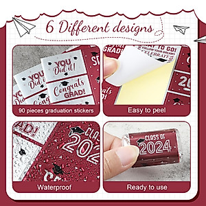 Graduation Decoration Label Sticker Congrats Mini Candy Bar Wrapper Class of Party Supplies for High School College Nursing Grad Celebration, Candy Not Included (Maroon and White 2023, 90 Pcs)