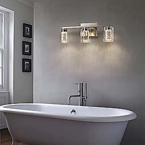 SADENICEL Brushed Nickel Vanity Lights, 3-Light Bathroom Light Fixtures, Crystal LED Bathroom Lights Dimmable White/Neutral/Warm Light with Clear Glass Shade for Bathroom Bedroom Hallway Lighting
