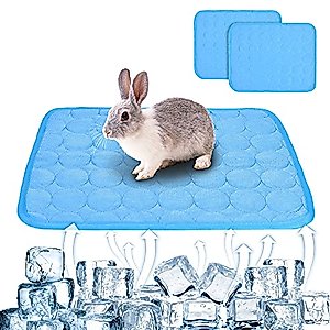 2PCS Summer Cooling Mat for Rabbit, Washable Bunny Bed, Rabbit Bed Mat, Guinea Pig Cage Liner Hamster Pee Pad, Fleece Sleep Pad for Squirrel, Hedgehog, Chinchilla, Small Animals, 15.8''x11.8'' Blue