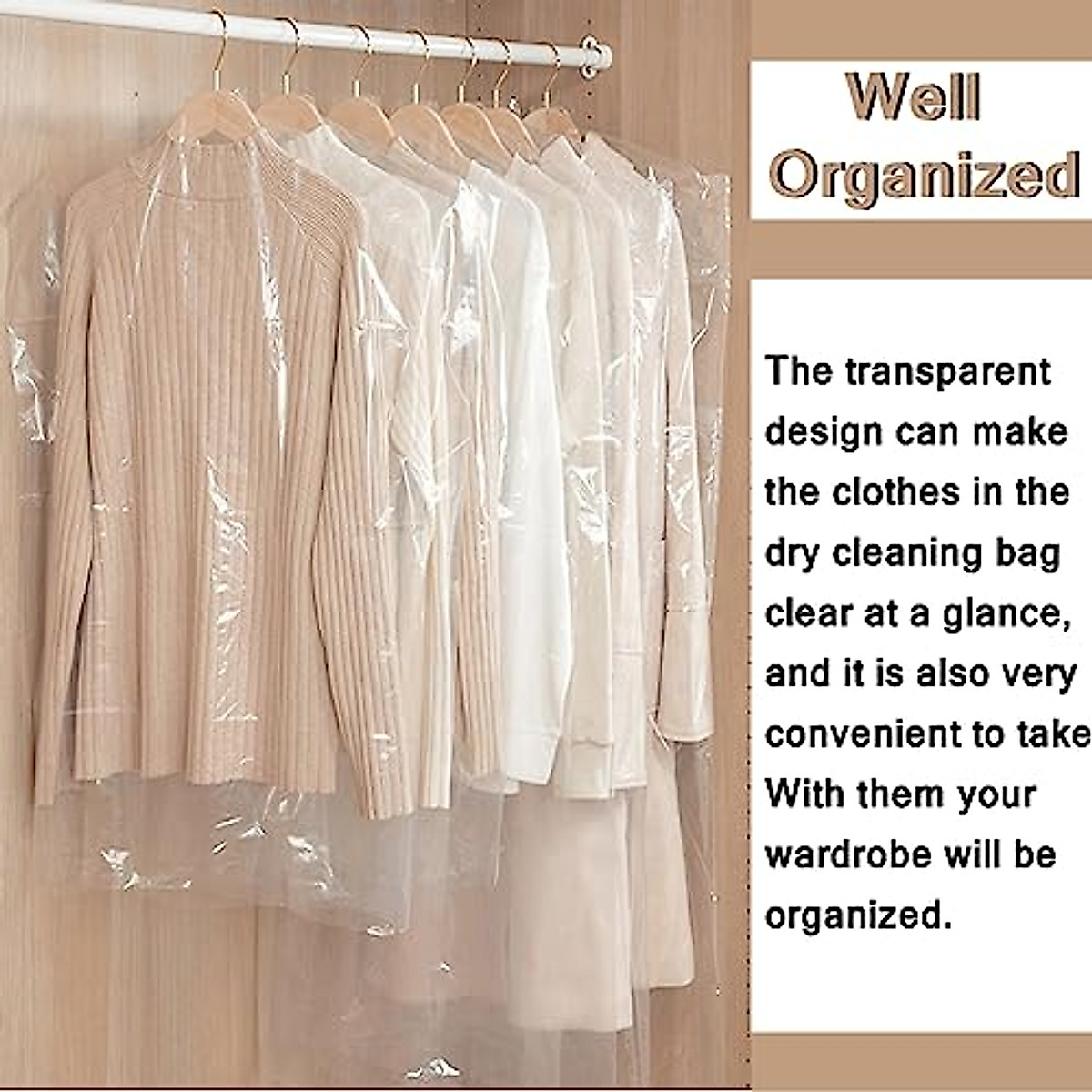 60 Pack Clear Garment Bags Plastic Dry Cleaner Bags, Transparent Clothing Protector Covers Dustproof Clothing Dust Cover for Home Laundry Travel Clothes Storage(23.6 x 70.8 Inch)