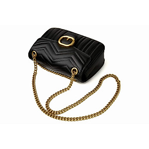 Women Genuine Leather Shoulder Bag Ladies Fashion Clutch Purses Quilted Crossbody Bags With Chain - Black