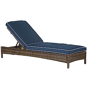 Crosley Furniture KO70070WB-NV Bradenton Outdoor Wicker Chaise Lounge, Brown with Navy Cushions