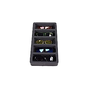 Polar Whale Sunglasses Drawer Organizer Tray Insert for Home Bedroom Bathroom Vanity Dresser Counter Table Waterproof Washable Black Foam 5 Compartment 8.25 x 15.5 Inches
