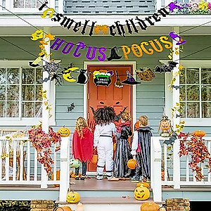 Pre-strung Hocus Pocus I Smell Children Halloween Banner, 3 Packs Glitter Halloween Decorations, 3D Witch Bats Home Decor, Halloween Wall Hanging Décor, Party Decoration Supplies Kit