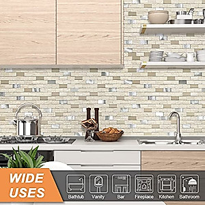 VAOVI Peel and Stick Tile Backsplash Kitchen,Stick on Backsplash Self Adhesive Wall Tiles Bathroom Shower Tiles Waterproof(10Tiles,Beige)