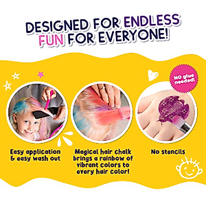 Purple Ladybug 12-Color Hair Chalk for Girls - Washable Temporary Hair Dye, Fun Gift for Kids 7-11, Great for Birthdays, Valentine's & Easter