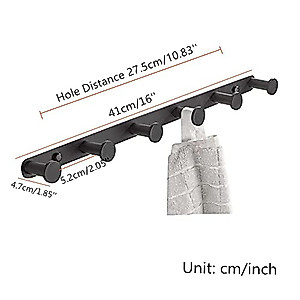 BigBig Home Black Towel Hook, Bathroom Wall Hook Rack with 6 Hooks Matte Bedroom Coat Hook Kitchen Robe Hanger Wall Mount
