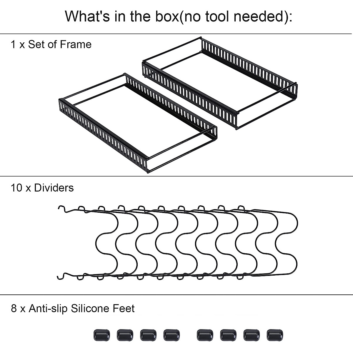 Toplife Pots and Pans Organizer Rack for Cabinet and Countertop, 10+ Pot Lids, Bakeware and Cookware Holder with 10 Adjustable Compartments - Black