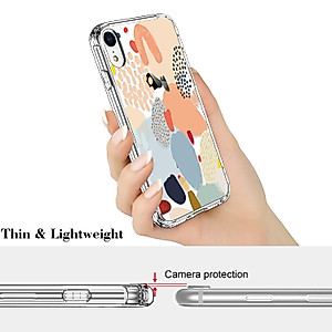 ICEDIO iPhone Xr Case with Screen Protector,Clear with Multi-Colored Painting Patterns for Girls Women,Shockproof Slim Fit TPU Cover Protective Phone Case for iPhone XR