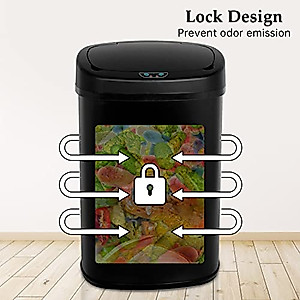 Trash Can 13 Gallon Stainless Steel Kitchen Garbage Can Touch Free with Lid Automatic Sensor Large Capacity for Living Room (Black)