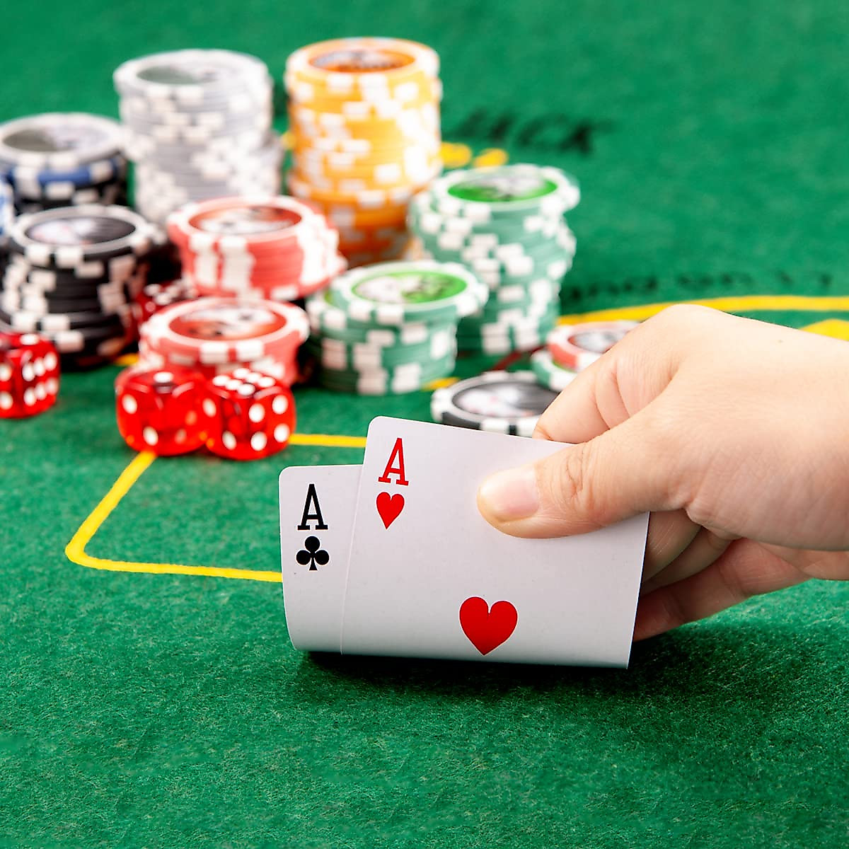 ZOOCEN Classic Poker Chips Set 11.5 Gram Chips, 2 Decks of Playing Cards Poker Set