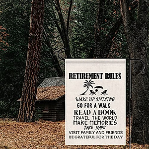 POFULL Retirement Rules Garden Flag Retirement Yard Sign Retired Nurse Teacher Coworker (Retirement Rules Flag)