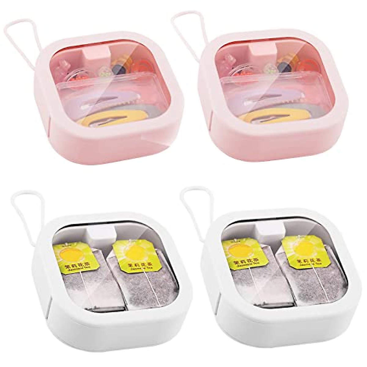 Cotton Swab Ball Holder Jar Hair Tie Organizer Portable Travel Earphone Holder Multi-functional Plastic Container Dispenser Box for Bathroom Home Storage Organizer