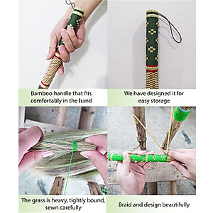 Thai Vintage Retro Grass Broom Stick,Asian Straw Broom for Wedding Jumping,Witch Broom,House Broom,Long Broom with Solid Wood Handle Primitive Sweeping Dirt Dust Garbage