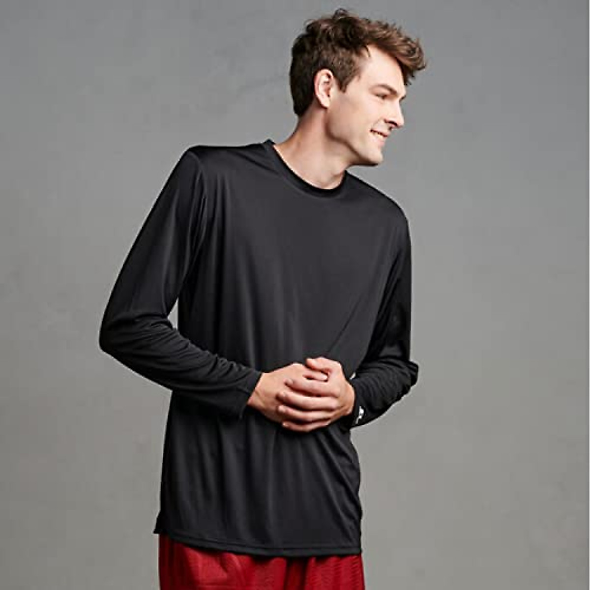 Russell Athletic Men's Standard Long Sleeve Performance Tee, Black, Large