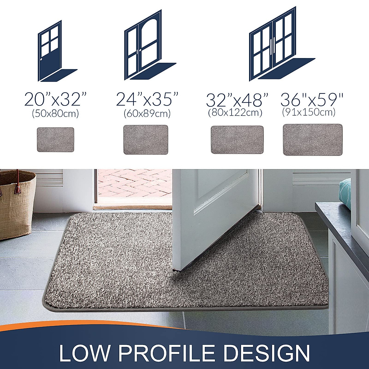 Walensee Indoor Doormat, Front Door Mat for Entrance (20"x32" Light Grey) Machine Washable Entryway Rug Non Slip Dirt Trapper Door Rugs Absorbent Low Profile Shoes Scraper Inside Floor Mats