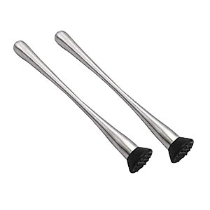 Dtacke Cocktail Muddler Stainless Steel Grooved Nylon Head Fruit Muddler Drink Muddler Bar Tool Kit Fruit Ice Crusher Stick 2 Pack (11.8 Inch)