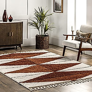 nuLOOM Kali Shaggy Diamond Tassel Area Rug, 8x10, Rust