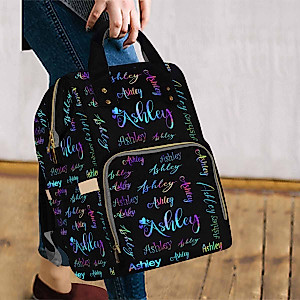 Custom Diaper Bag, Dazzle Color Name Text Logo Black Personalized Diaper Backpack with Text Mummy Nursing Baby Bags Shoulders Bag Casual Daypack Travel Bag for Mom Mother's Day