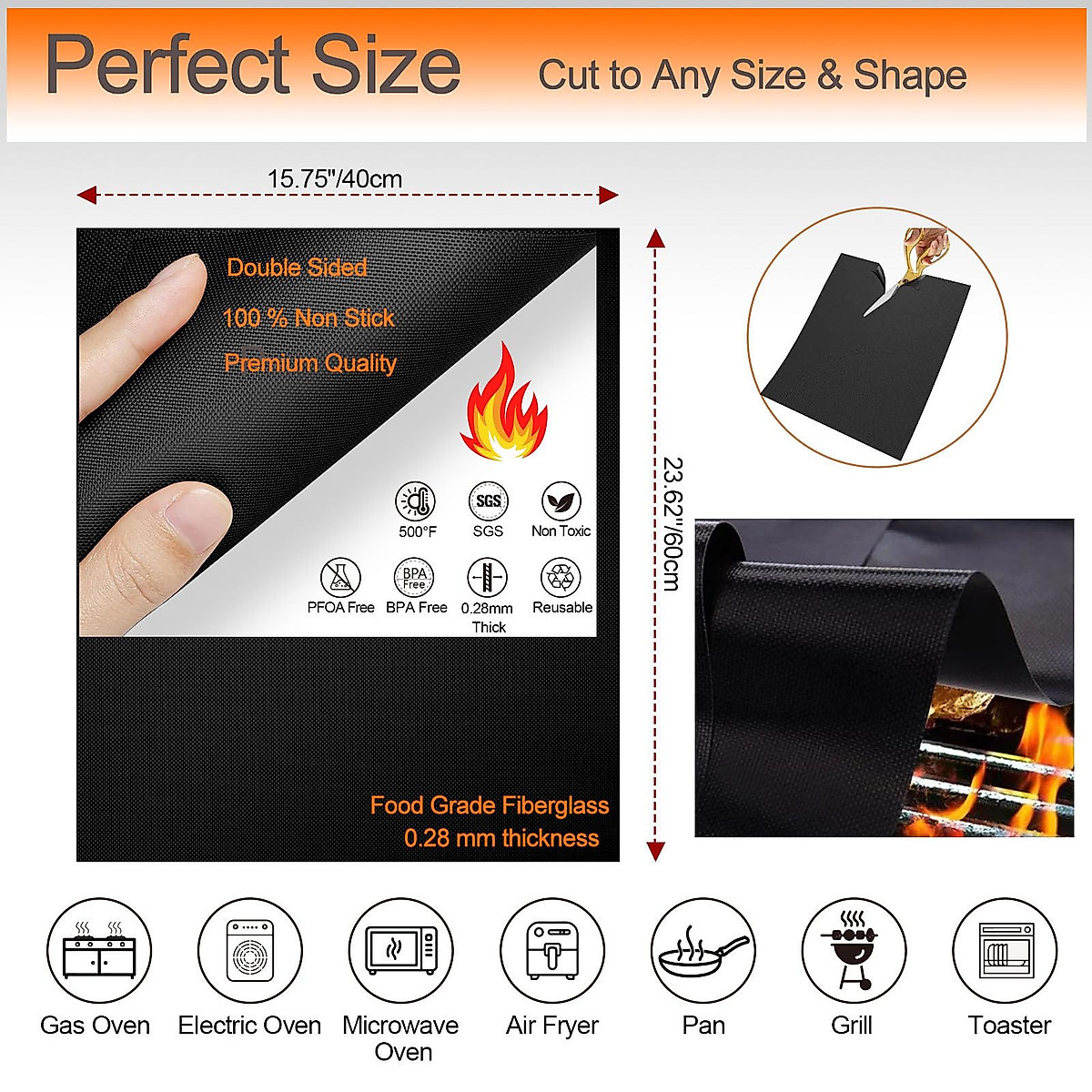 Demiwise 3 Pack Oven Liners for Bottom of Oven, 16x24 Inch Thick Heavy Duty Non Stick Teflon Oven Mats, BPA and PFOA Free Reusable Oven Liners for Bottom of Electric Oven