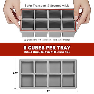 Nax Caki Silicone Ice Cube Tray with Lid 2 Pack (2024 New Version - Secured,Easy Release,Odor Free),Stackable Large Ice Cube Molds, 2" Square Whiskey Ice Cubes Mold for Bourbon,Cocktails,Frozen Treats