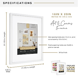 MCS Gallery Wooden Frame for Canvas, Art Boards, Photos and more, White, 16x20 with 11x14 Mat