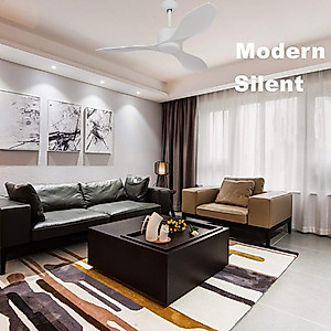 Goozegg Ceiling Fan No Light Remote Control Modern 3 Blades Reversible DC Motor, 48-inch, White