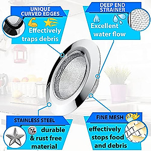 Kitchen Sink Strainer - Stainless Steel, Large Wide Rim 4.5", Anti Clogging, Wire Mesh Sink Strainers - Deep Basket, Quick Outflow, Effective Catching Debris (2-Pack)