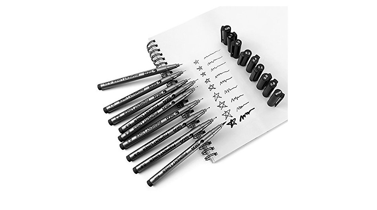 Precision Micro-Line Pens Set of 9 - Fine Tip Waterproof Ink