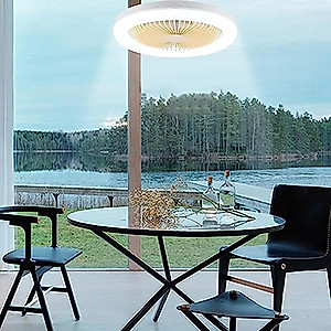 shyliey Low Profile Ceiling Fan Light with Remote Control 2-in-1 Multifunctional Round Modern Dimmable Electric E27 Ceiling Fan Kit with Lights for Home Bedrooms Kitchen Office (Yellow)