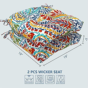 LVTXIII Outdoor/Indoor Tufted Seat Cushion, Decorative Wicker Chair Pads All Weather Seat Cushion Sets for Patio Garden Home Office Furniture, 19”x19”x5”, Round Back, Pack of 2, Paisley Multi