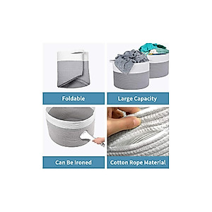 Actume XXXL Cotton Rope Basket 21" X 21" X 14" Decorative Woven Basket, Laundry Baskets for Blanket Toys Towels Nursery Hamper Bin with Handle, Grey White