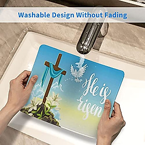 He is Risen Happy Easter Christian Cross Lily Religious Water Resistant Mouse Pad with Stitched Edge Computer Mouse Mat with Anti-Slip Rubber Base for Office Laptop Gaming Working 10 X 12 in