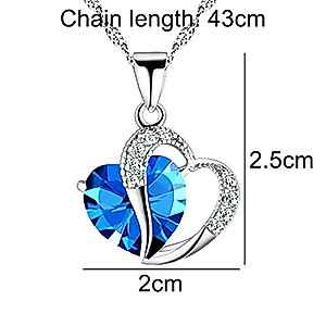 shiYsRL Women Necklace Pendant, Women Fashion Cubic Zirconia Inlaid Heart Shape Pendant Necklace Jewelry Gift Birthday Gift for Mom Women Wife Girls Her - Blue
