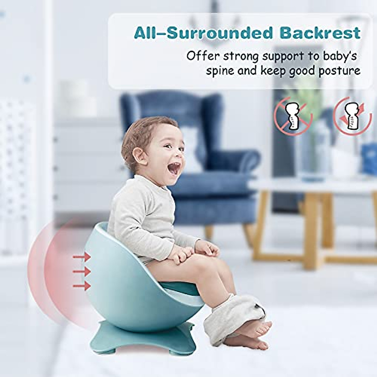 Costzon 2 in 1 Potty Training Seat, Potty Training Toilet w/Removable Potty Pot & Splash Guard, Real Toddler Potty w/High Backrest & Anti-Slip Pad, Egg-Shaped Toilet Trainer Seat for Girls Boys