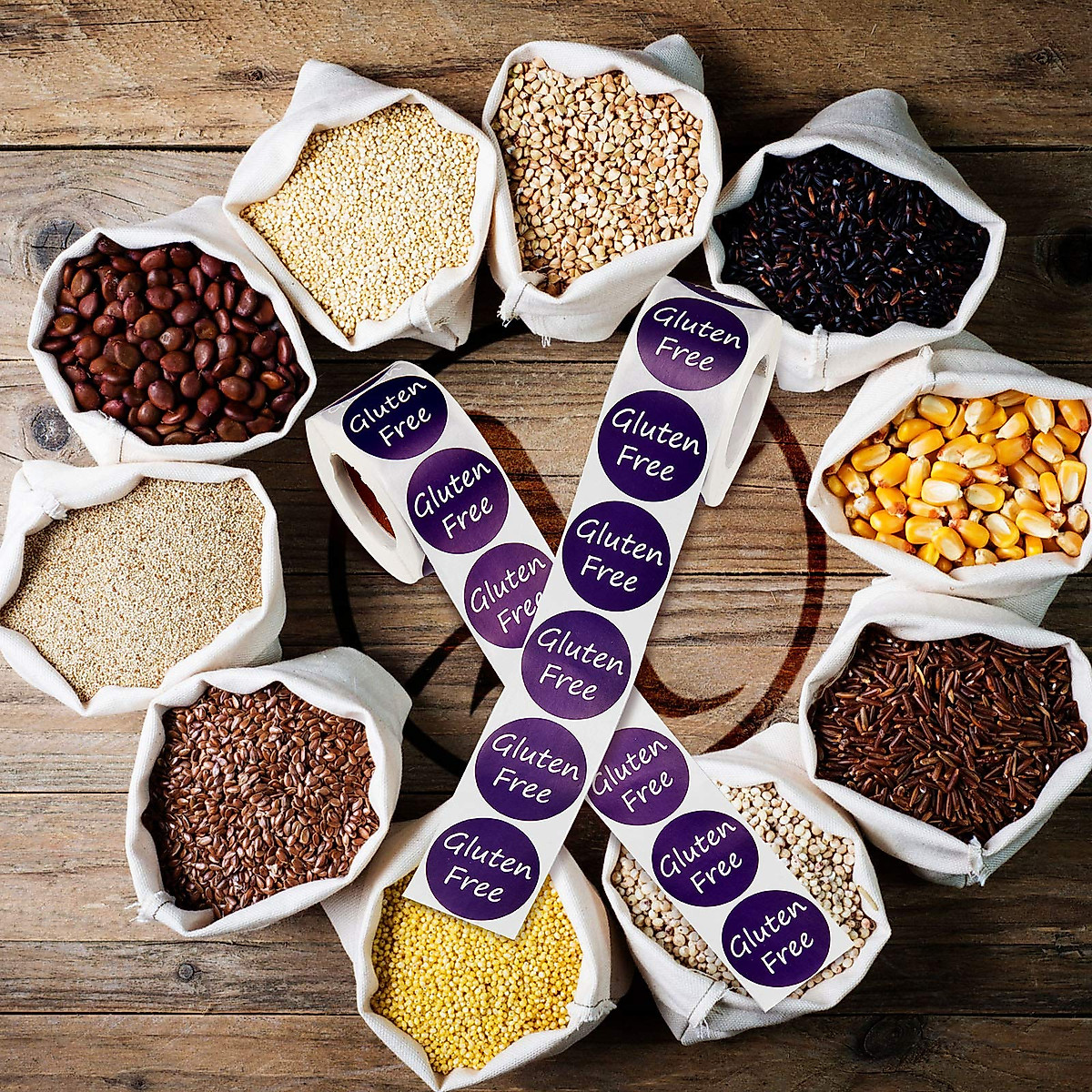 Zonon 1000 Pieces 2 Roll Gluten Free Stickers Labels for Food with Self Adhesive Seals 1.5 Inch Gluten Food Rotating Label Stickers for Containers Jars Glass Bottle Envelopes Bread Bags, 500 Pcs/Roll