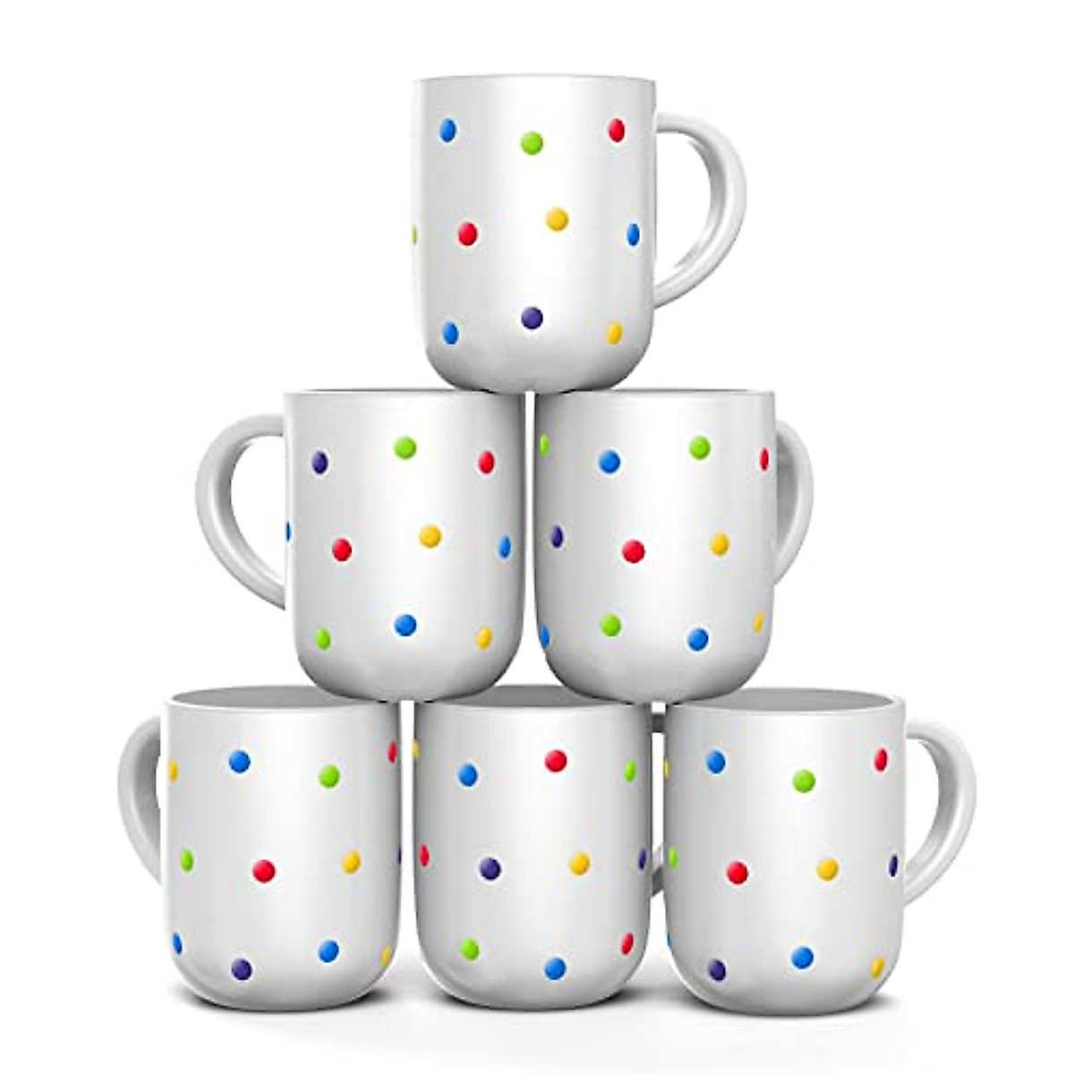 Francois et Mimi, Set of 6 Large 16 Ounce Ceramic Coffee Mugs (White Polka Dot)