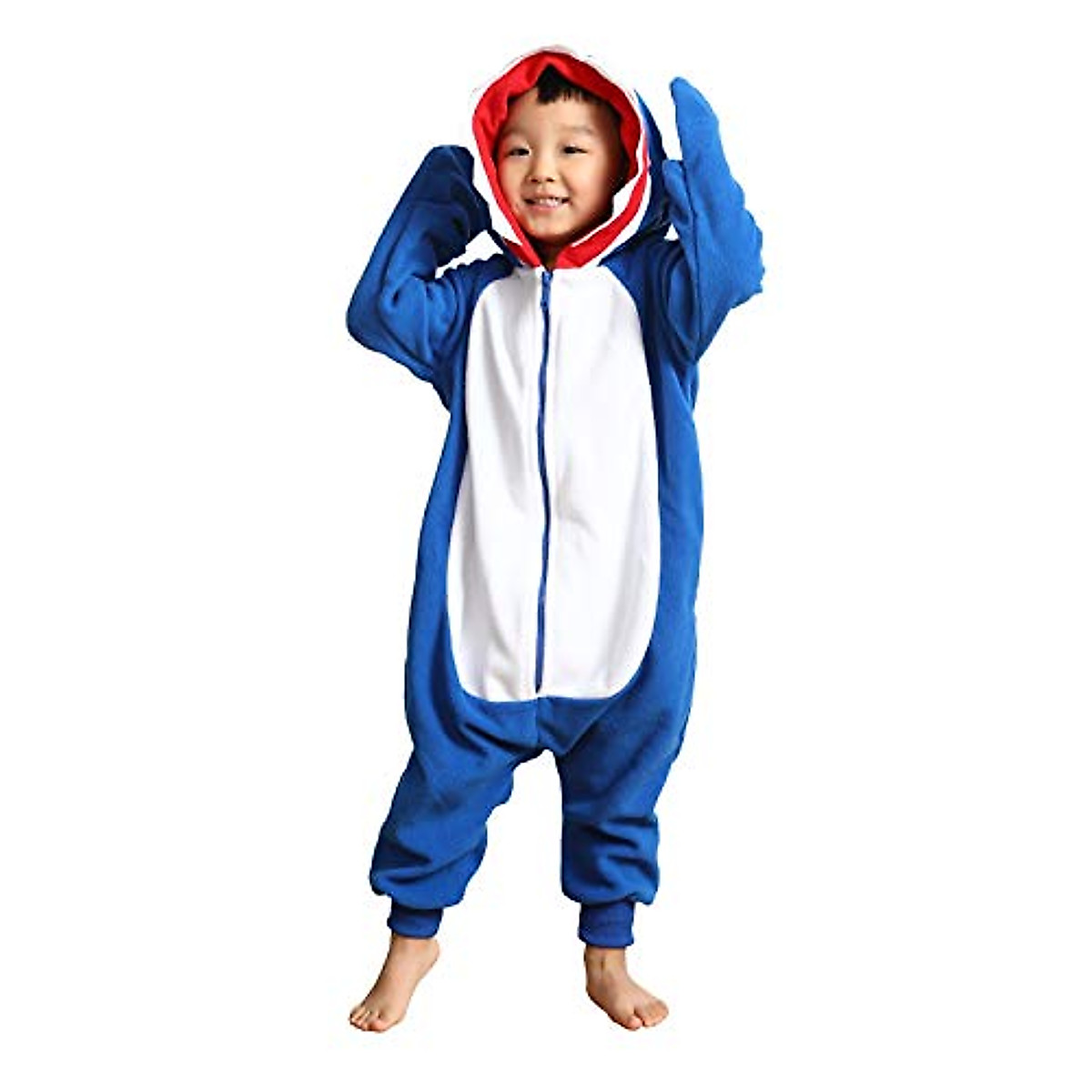 OGU' DEAL Shark Onesie Sleepwear for Kids Animal Costume Halloween Hooded Jumpsuit with Pockets(Shark,85)