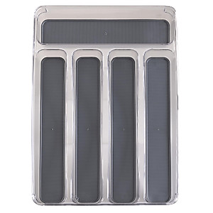 Kitchen Details 23195 Utensil and Cutlery Drawer Organizer, Divider, Tray, Storage, 5 Compartment, Clear