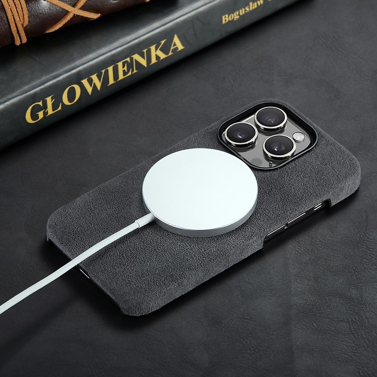 TYXDKJ Alcantara Case for iPhone 13 Pro Max, Handmade Half-Wrapped Synthetic Suede Cover, Compatible with Magsafe Wireless Charging (Black)