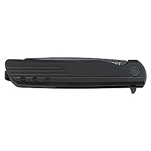 CRKT LCK + Folding Pocket Knife: Folder with Liner Lock, Black Plain Edge Sheepsfoot Blade, Reinforced Nylon Handle with Pocket Clip 3802K