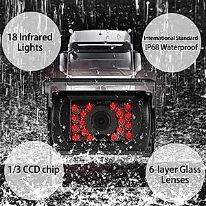 RV Backup Camera and Monitor Kit(12-24V) 7inch HD Monitor Reversing +2 Rear View Camera 170°Wide Angle,18IR Night Vision,Waterproof IP68，Dual Back up Camera for Truck/Trailer/Van/Camper/Vehicles.