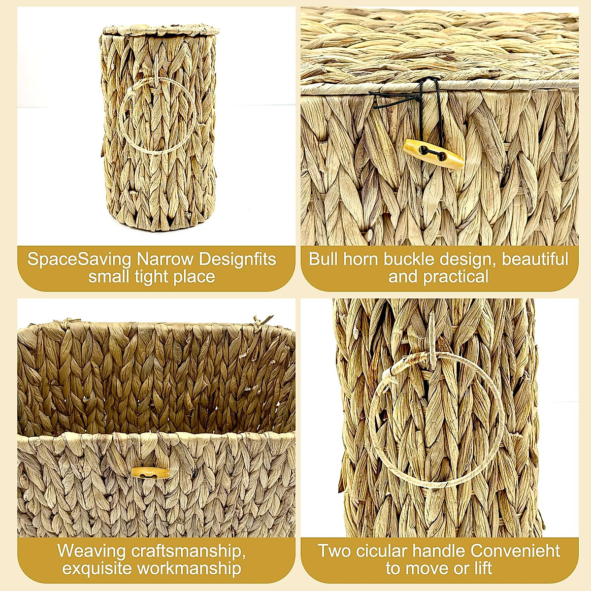 Large Toilet Paper Storage with Lid and Handle, Water Hyacinth Toilet Paper Basket Bathroom Organizer,Large Capacity Toilet Paper Holder for up to 9 Rolls, Dust-Proof Bathroom Accessories Organizer