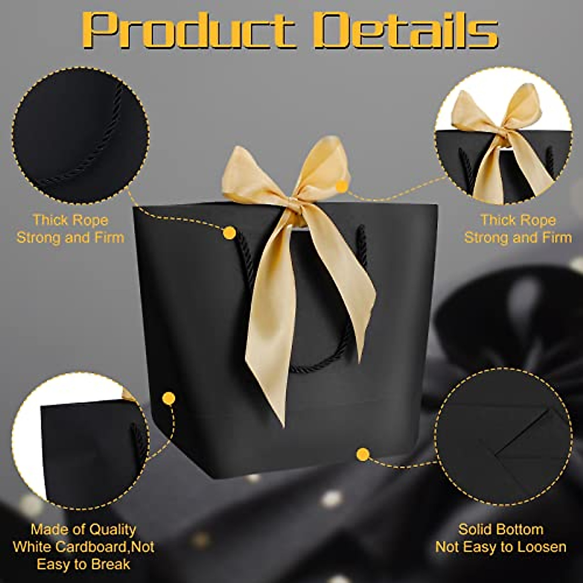 36 Pack Black Gift Bags with Handles Wedding Party Favor Paper Bags Bulk with Bow Ribbons 10.6 x 7.9 x 3.5 Inch Welcome Bags for Guests Birthday Holiday Bridesmaid Celebration